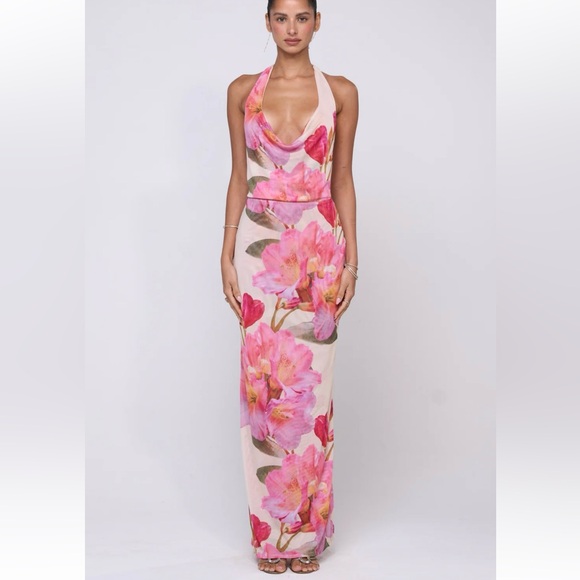 RESA | Dresses | Resa Floral Fiona Halter Dress Pink And White Lily ...